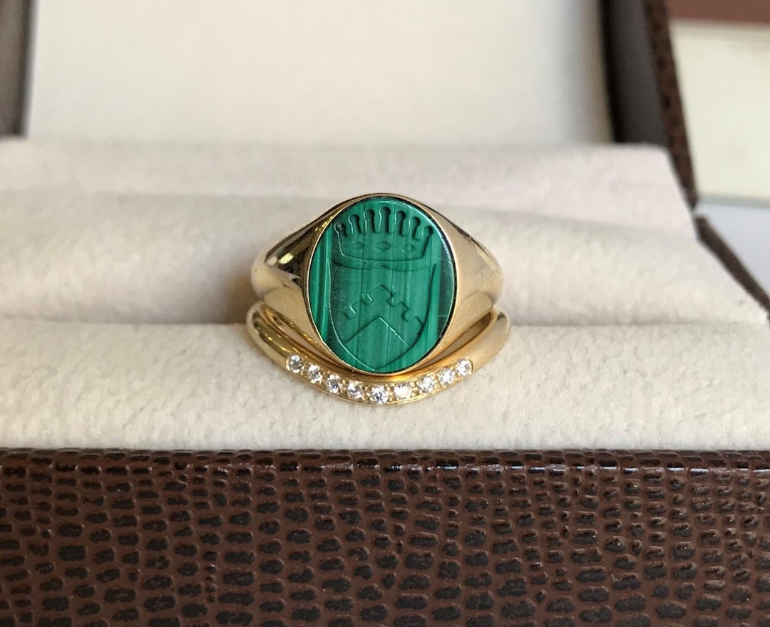 Gemstone Signet Ring, Solid Gold Ring, Coat of Arms Ring, Family Crest ...