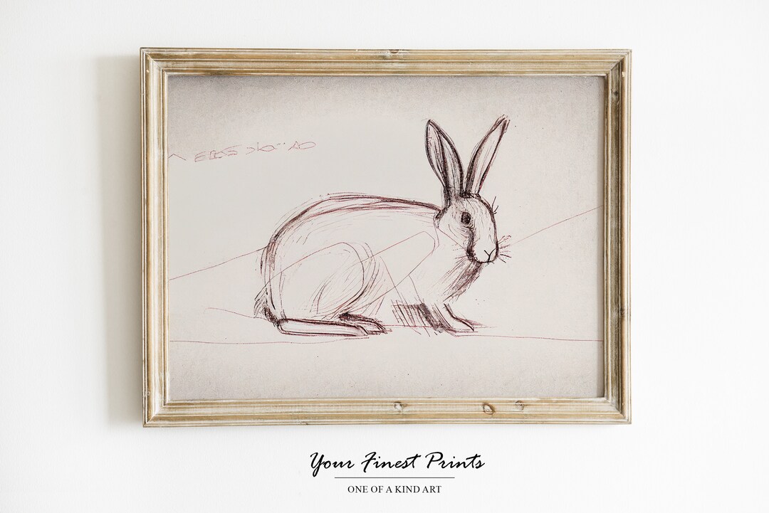 Rabbit Rustic Sketch Art | Antique Wall Art Print | Farmhouse Decor ...