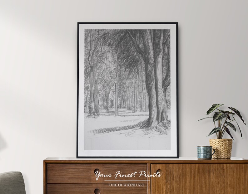 Minimalist Forest Sketch Forest Drawing Vintage Pine Tree - Etsy