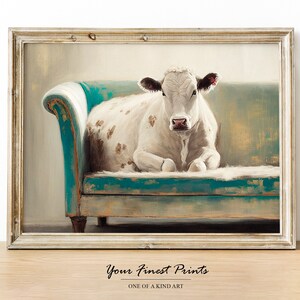 Vintage Cow Print Neutral Country Wall Art Cow Art Rustic Farmhouse Decor Antique Farmhouse Oil ...