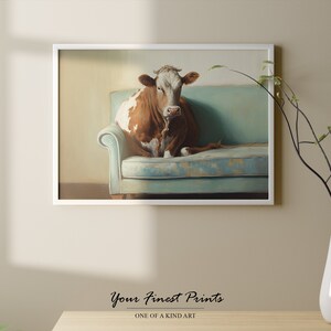 Vintage Cow Print Neutral Country Wall Art Cow Art Rustic Farmhouse Decor Antique Farmhouse Oil ...