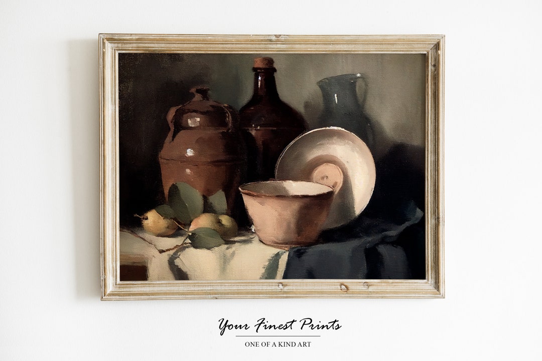 Vintage Kitchen Still Life Painting | Farmhouse Print | Oil Painting ...