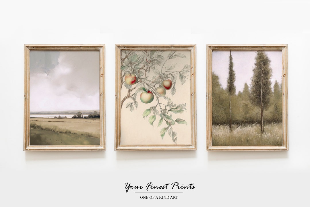 Set of 3 | Vintage Apple Tree Print | Antique | Rustic | Kitchen Art ...