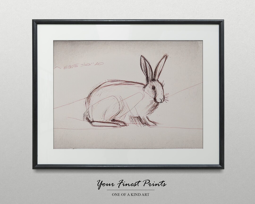 Rabbit Rustic Sketch Art | Antique Wall Art Print | Farmhouse Decor ...