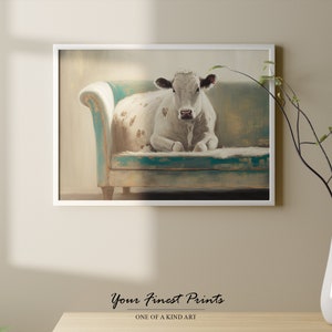 Vintage Cow Print Neutral Country Wall Art Cow Art Rustic Farmhouse Decor Antique Farmhouse Oil ...
