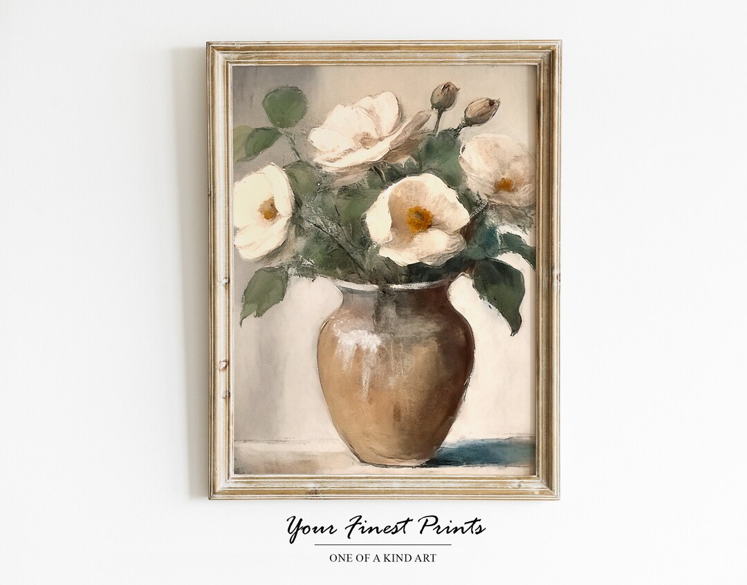 Vintage Flower Still Life Painting White Roses Antique Oil Painting ...