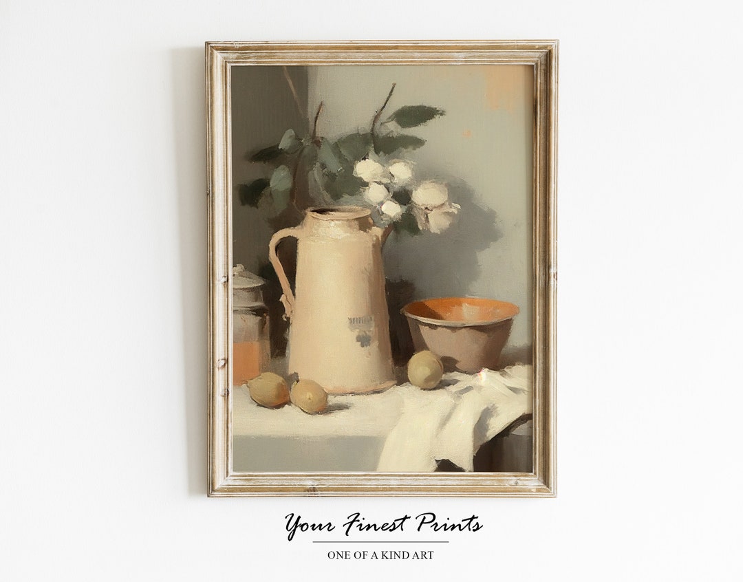 Vintage Kitchen Still Life Painting | Farmhouse Print | Oil Painting ...
