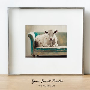 Vintage Cow Print Neutral Country Wall Art Cow Art Rustic Farmhouse Decor Antique Farmhouse Oil ...