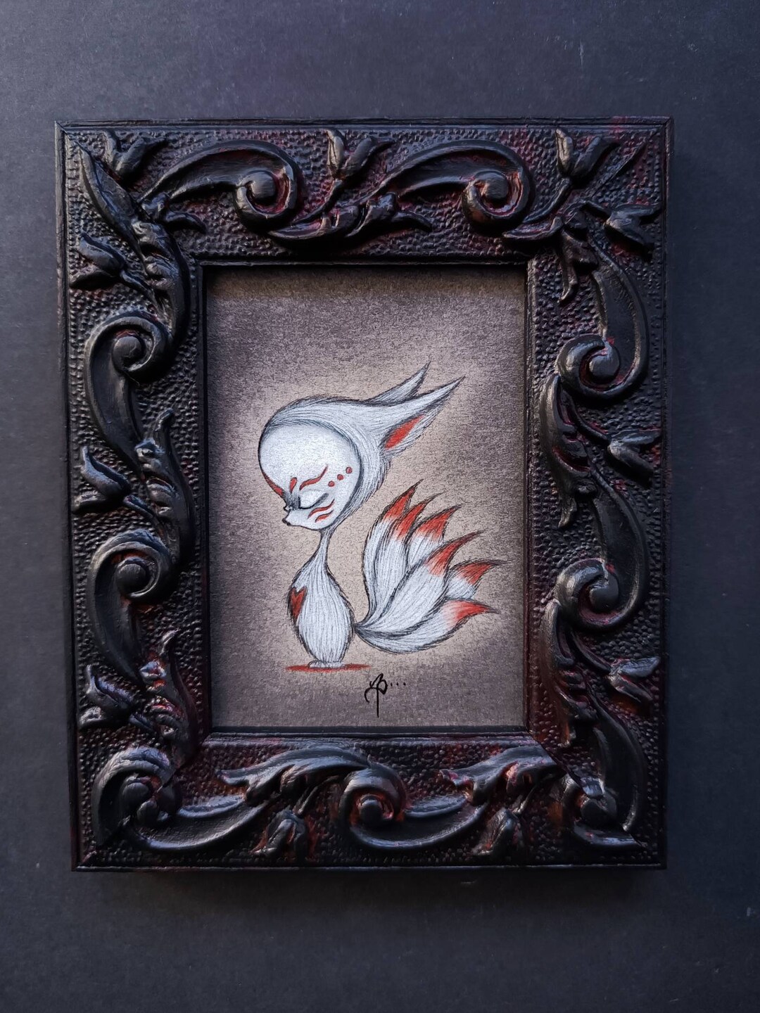 Yokai Illustration - Original Art Framed - Kitsune Illustration - Fox ...