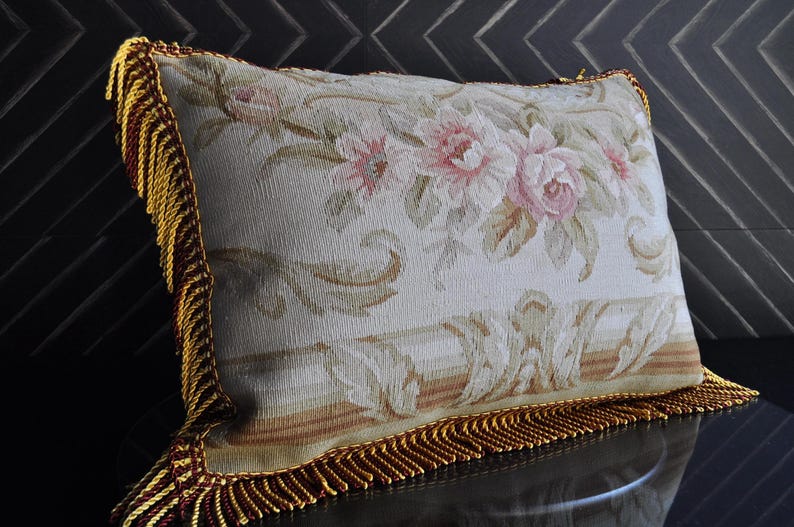 Handwoven Wool Aubusson Lumbar Pillow Cover | Antique Style French ...