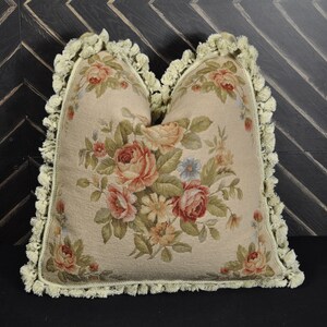 English Garden Floral Pillow, Beige Floral Needlepoint Pillow Cover ...