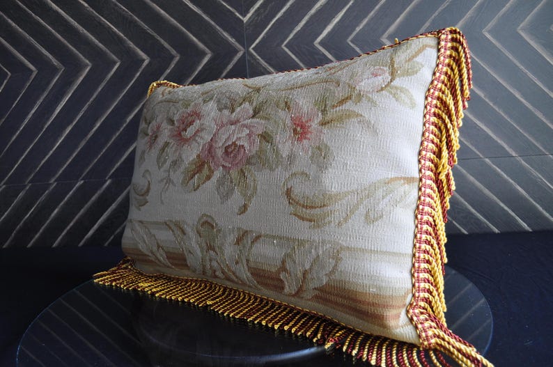 Handwoven Wool Aubusson Lumbar Pillow Cover | Antique Style French ...