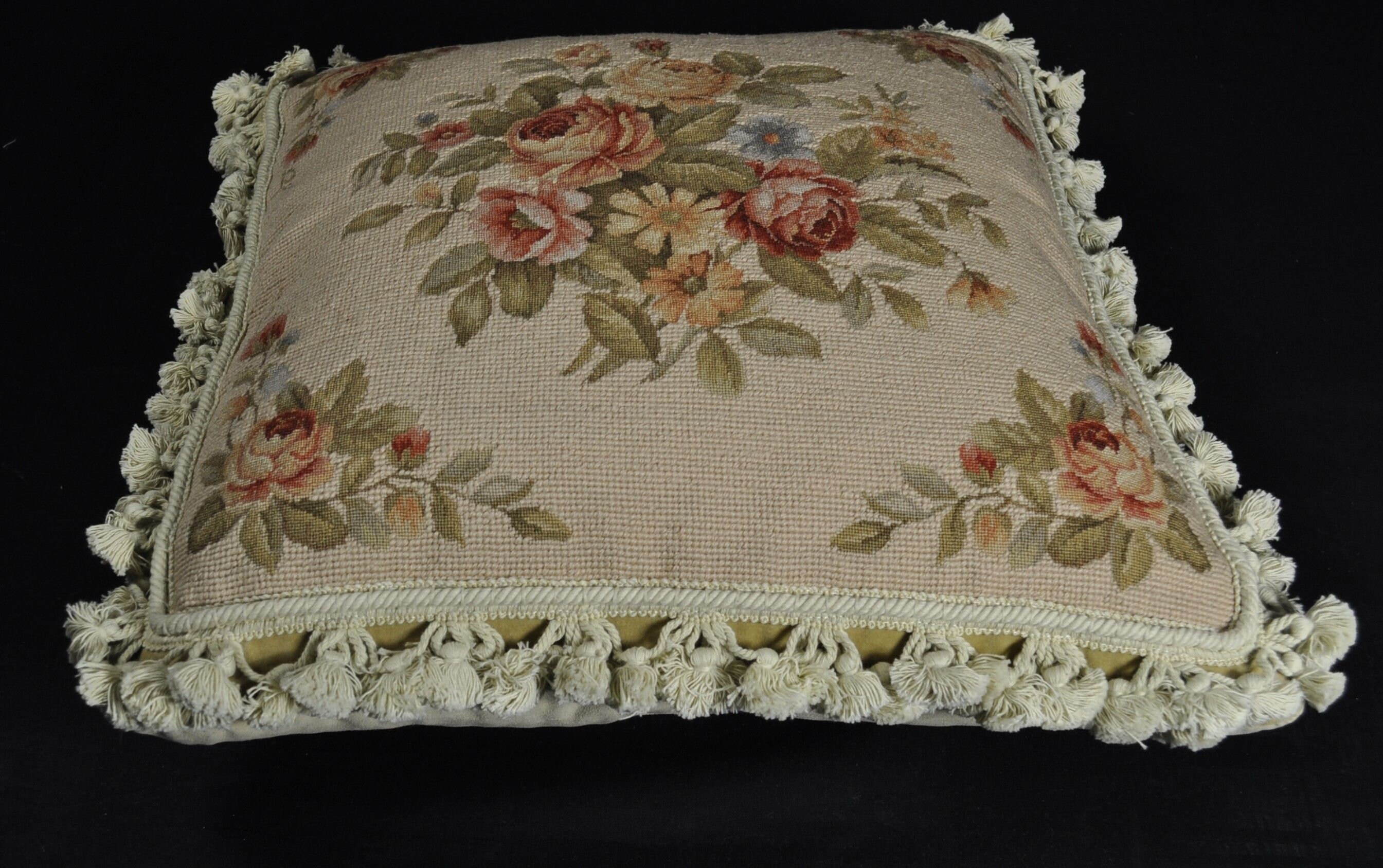 English Garden Floral Pillow, Beige Floral Needlepoint Pillow Cover ...
