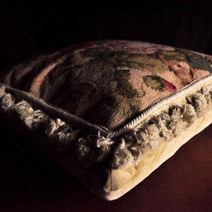 Vintage Needlepoint Throw Pillow Cover Cabbage Rose Victorian Style ...