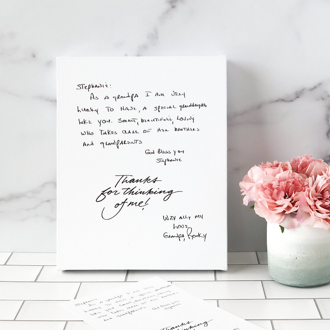 Handwritten Note on Canvas - Handwritten Gift - Handwriting Wall Art ...