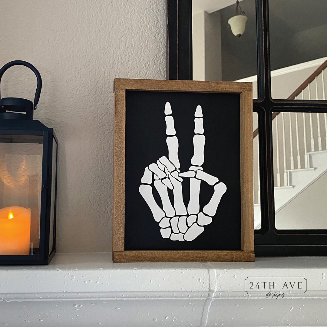 Skeleton Peace Sign, 3D Halloween Sign, Halloween Decor, Black and ...