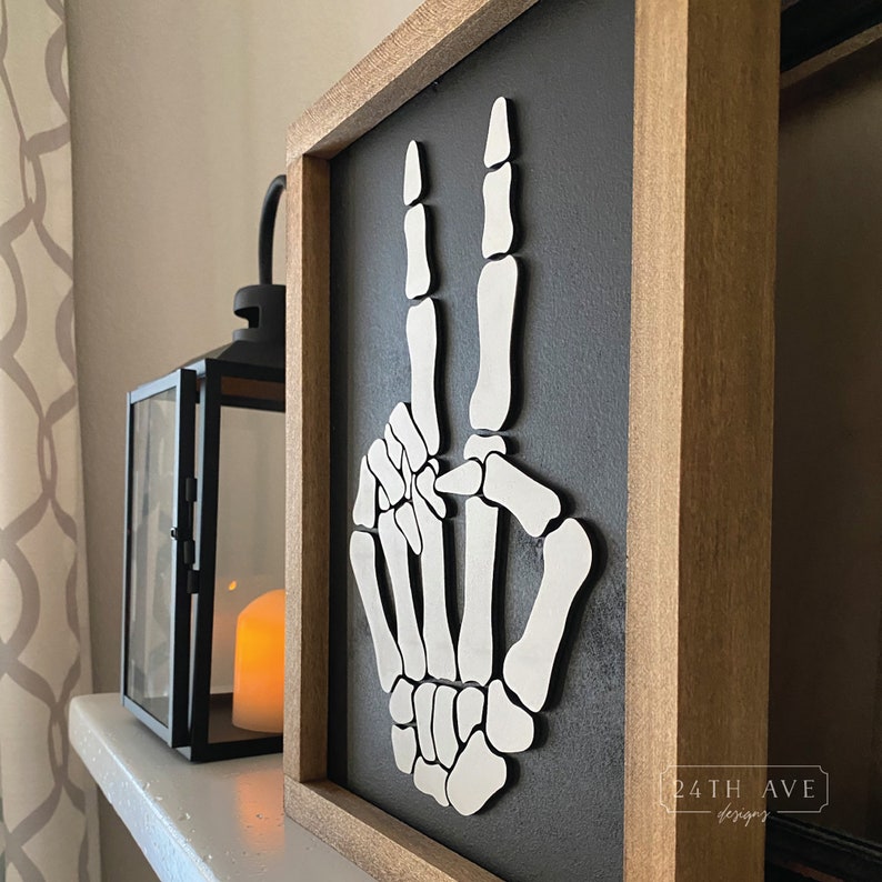 Skeleton Peace Sign, 3D Halloween Sign, Halloween Decor, Black and ...