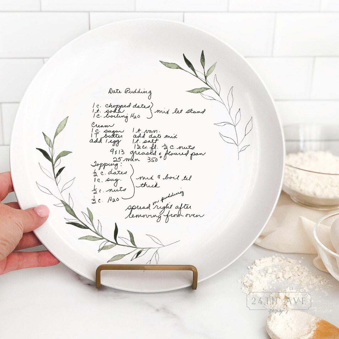Handwritten Recipe Plate - Recipe Plate With Leaf Border - Family ...