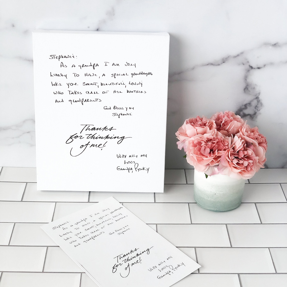 Handwritten Note on Canvas - Handwritten Gift - Handwriting Wall Art ...