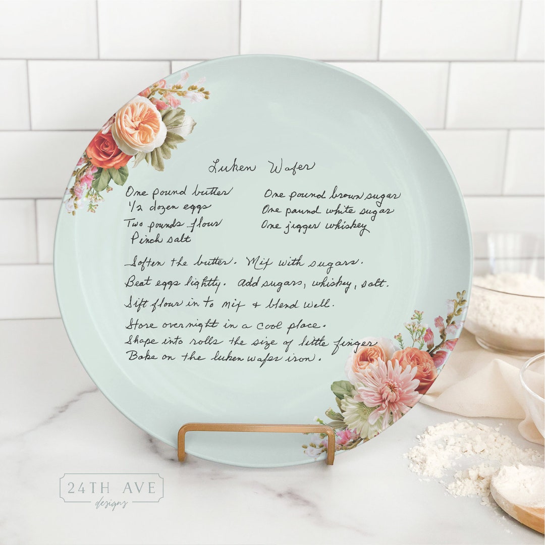 Handwritten Recipe Plate - Floral Plate With Recipe - Family Recipe ...