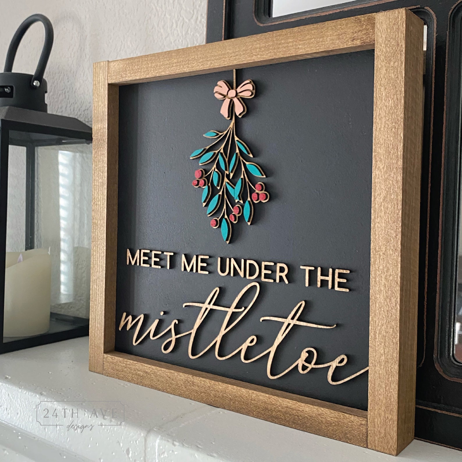 Meet Me Under the Mistletoe 3D Wood Sign, Christmas Sign, Colorful ...
