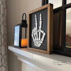 Skeleton Peace Sign, 3D Halloween Sign, Halloween Decor, Black and ...