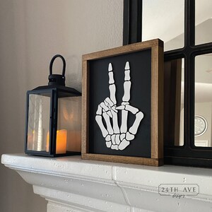 Skeleton Peace Sign, 3D Halloween Sign, Halloween Decor, Black and ...