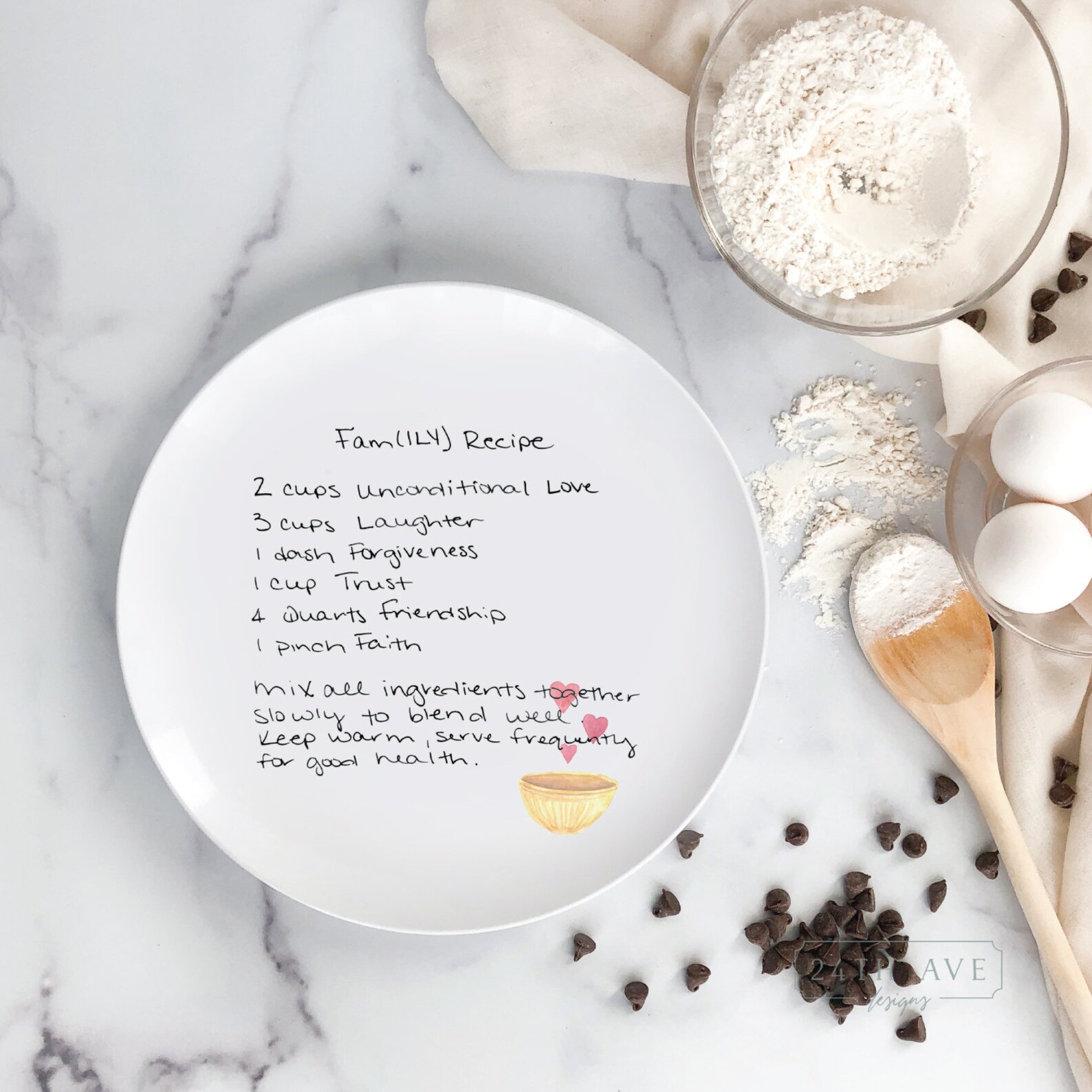 Handwritten Recipe Plate Recipe Plate With Heart and Bowl | Etsy
