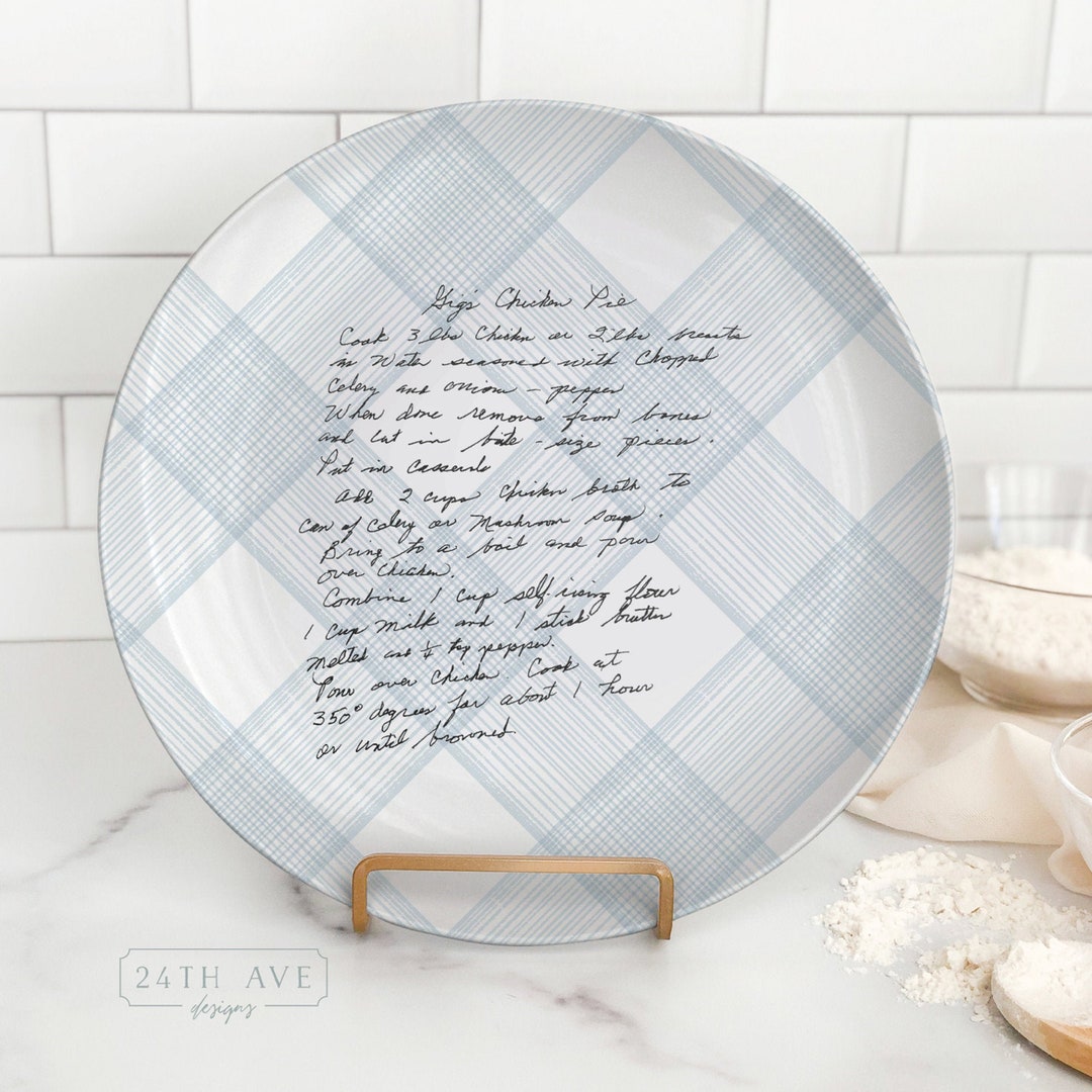 Handwritten Recipe Plate - Recipe Plate With Blue Plaid Print - Family ...