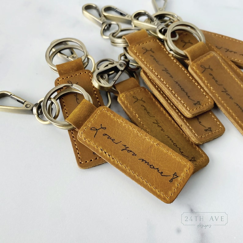 Personalized Leather Keychain Handwriting Engraved on - Etsy