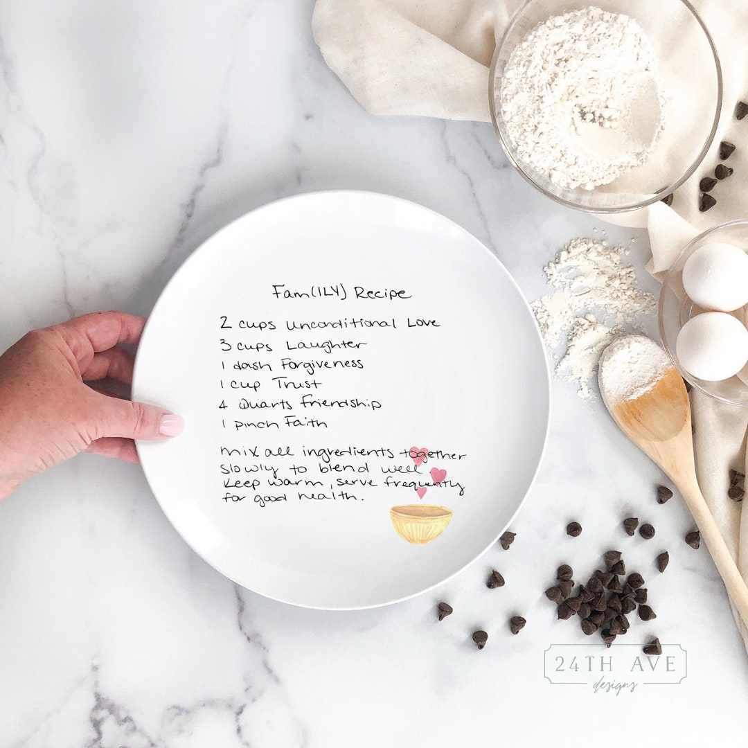 Handwritten Recipe Plate - Recipe Plate With Heart and Bowl Design ...