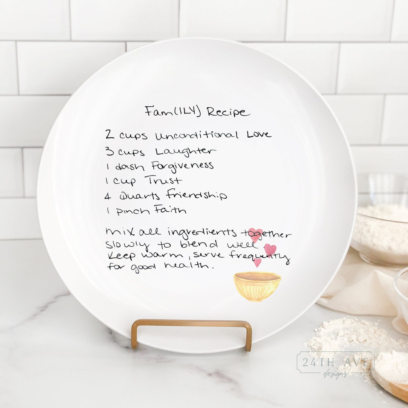 Handwritten Recipe Plate Recipe Plate With Heart and Bowl | Etsy