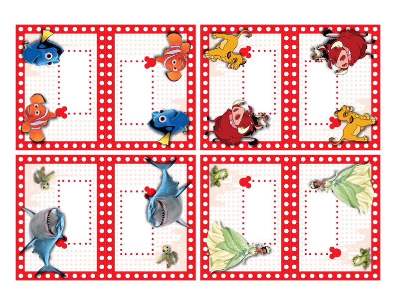 Food Table Labels - Children's Favorite Disney Characters - Etsy