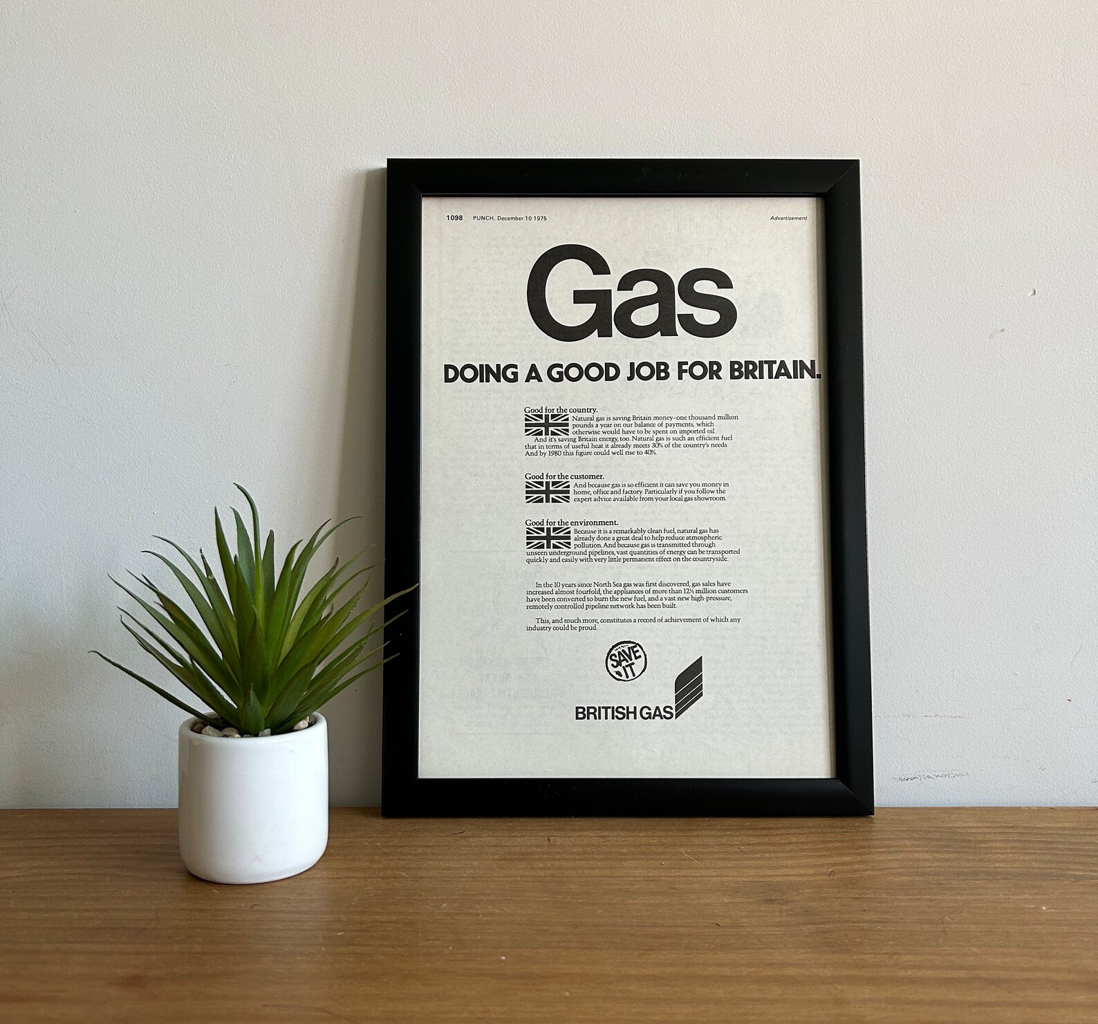 Vintage British Gas Advert, Framed 1970s Advertisement, TV Poster, Wall ...