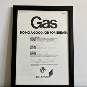 Vintage British Gas Advert, Framed 1970s Advertisement, TV Poster, Wall ...
