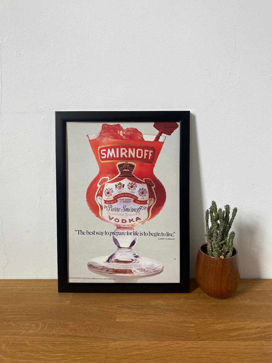 Smirnoff Vodka Advert, Vintage Poster Framed 1970s, Old Fashioned Frame ...