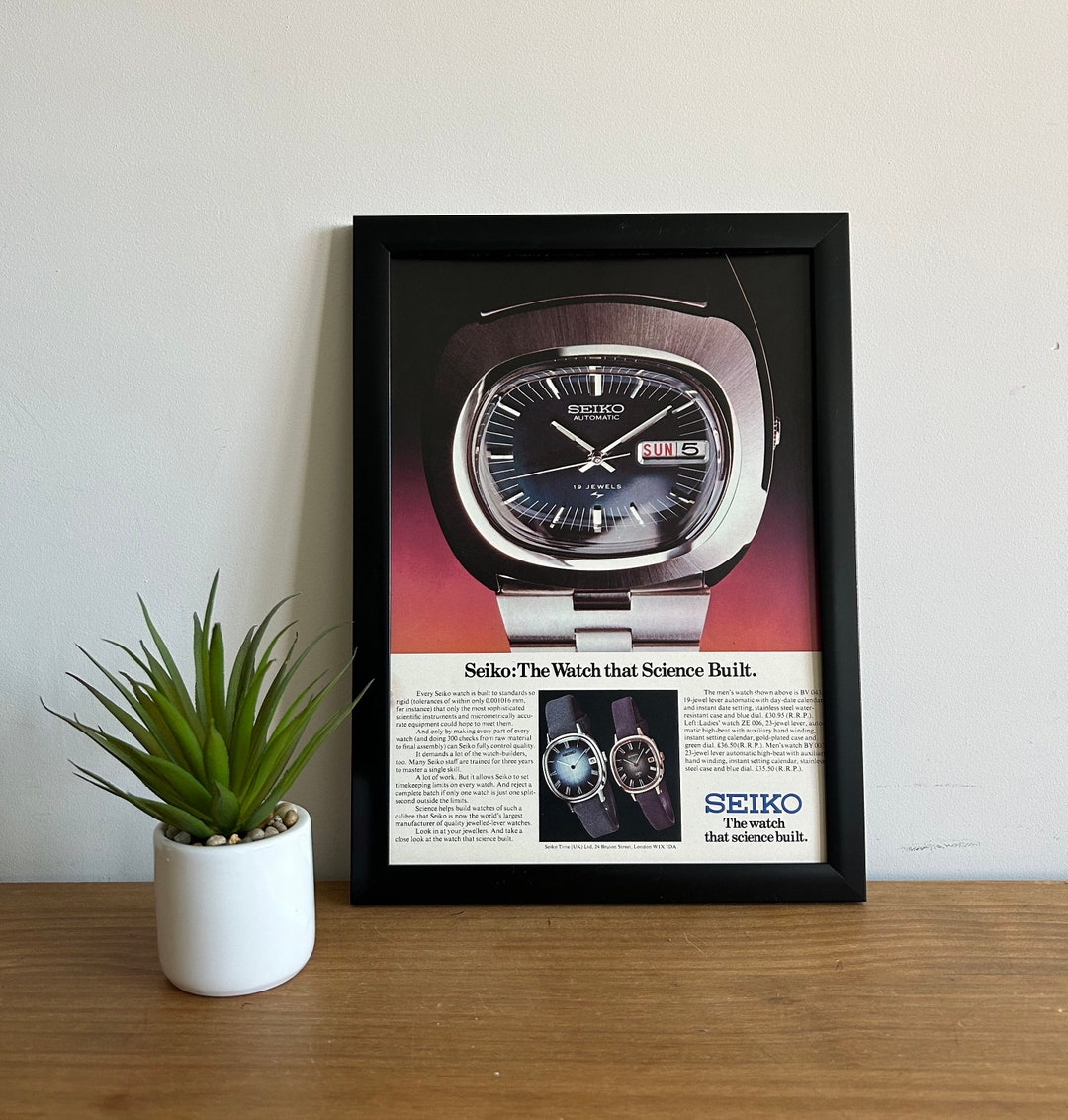 Vintage Seiko Watch Framed Advert, Old Fashioned Poster, Wall Art Decor ...