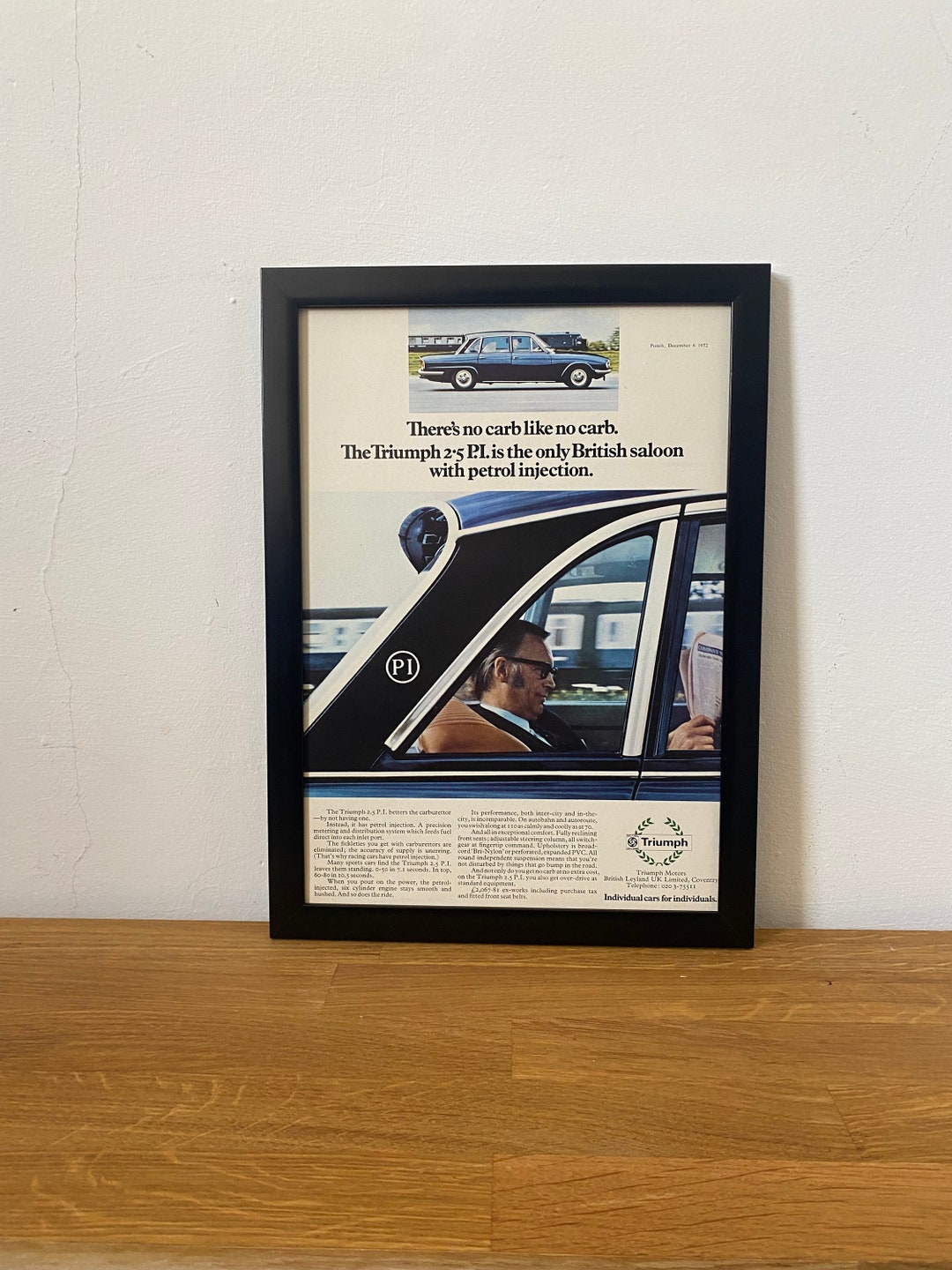 Triumph Advert Vintage Framed, 2.5 P.I Old Fashioned Car Poster, Frame ...