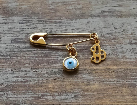 Gold Evil Eye Safety Pin Brooch Birth Announcement Baptism - Etsy