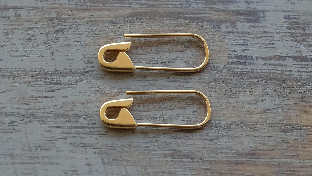 3/4'' Gold Safety Pin Hoop Earrings 9K 14K 18K - Etsy