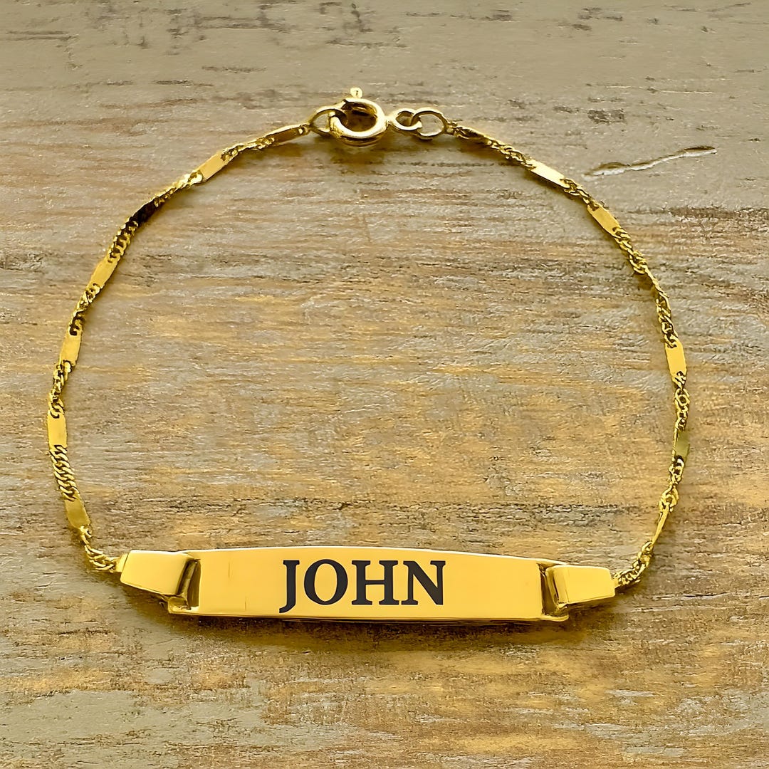 Personalized 14K Gold Baby Name Bracelet – Custom Engraved ID Jewelry ...