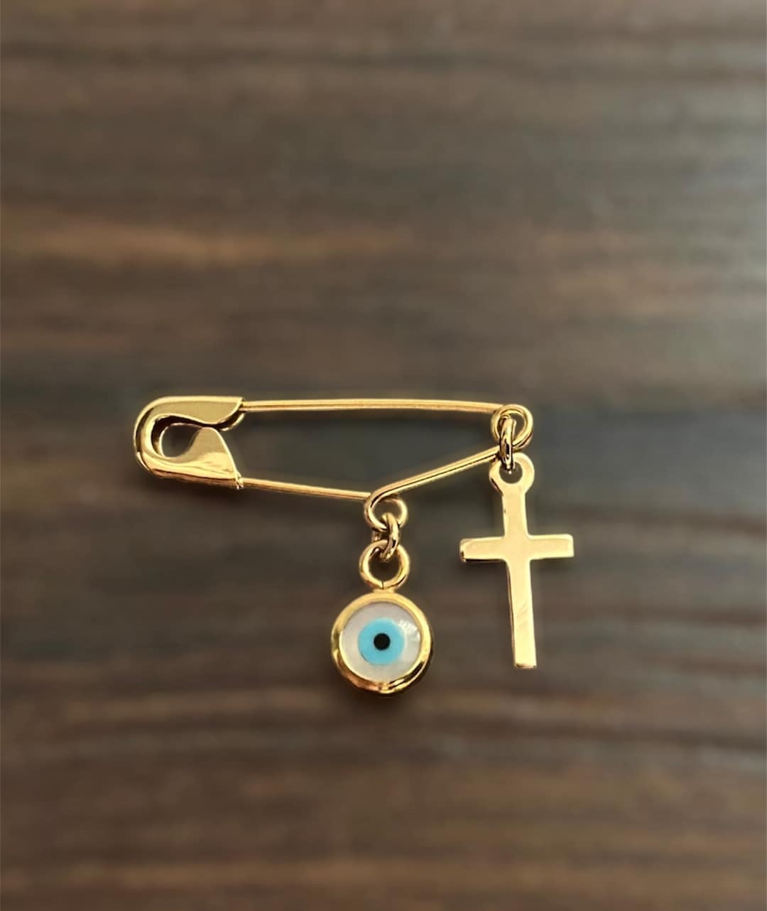Silver Evil Eye Safety Pin Cross Brooch Baby Shower Gift - Etsy