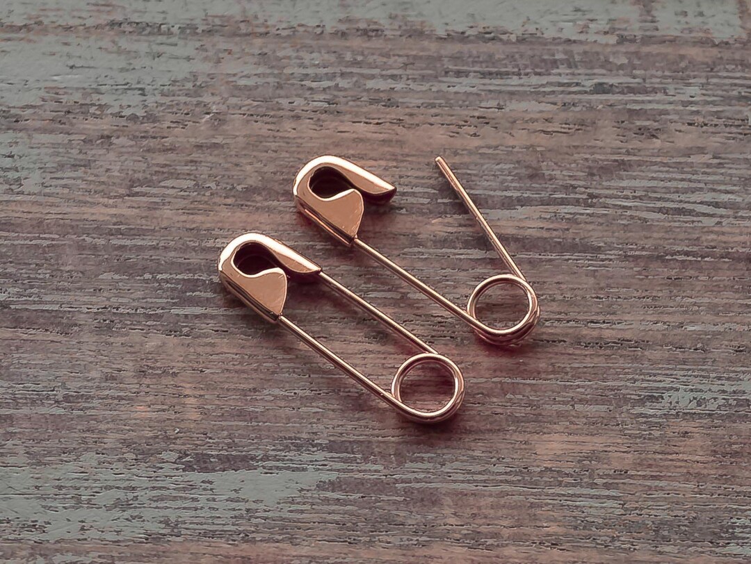 3/4 Inch Rose Gold Plated Sterling Safety Pin Earrings,sterling Silver ...
