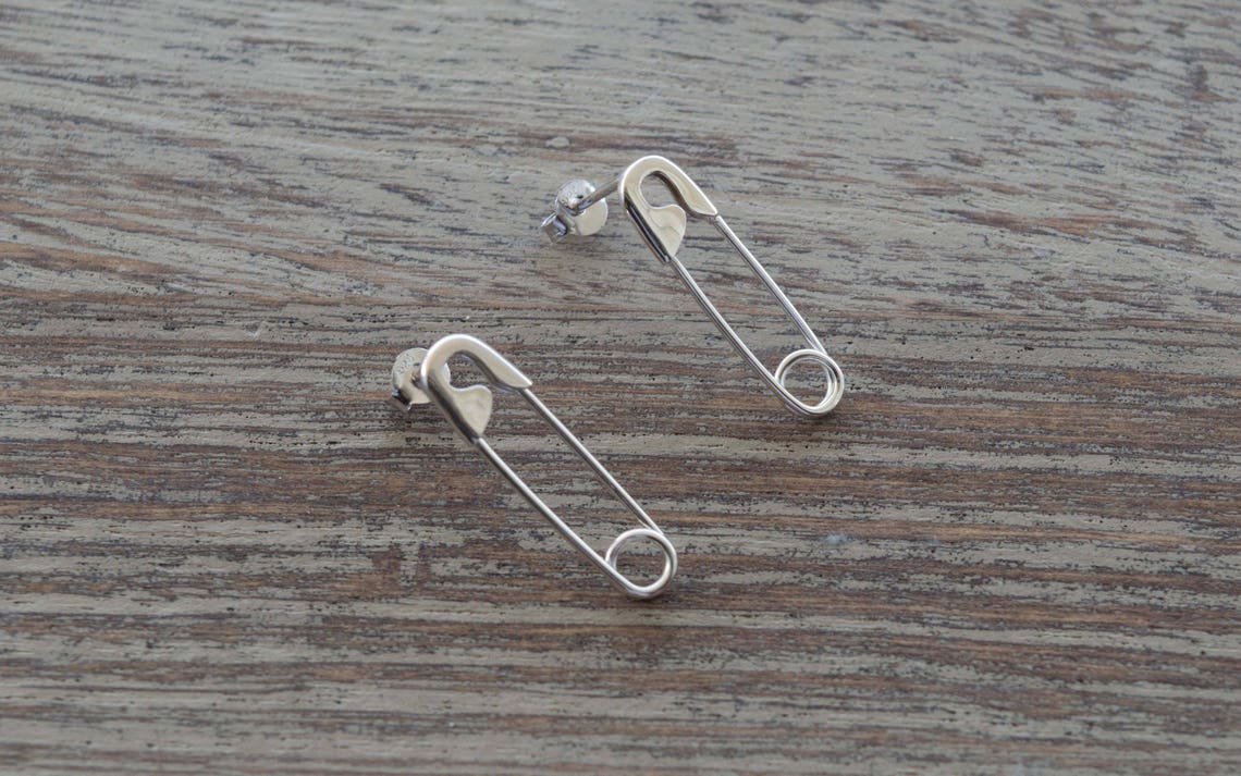 3/4 Sterling Silver Safety Pin Stud Earrings Unique | Etsy