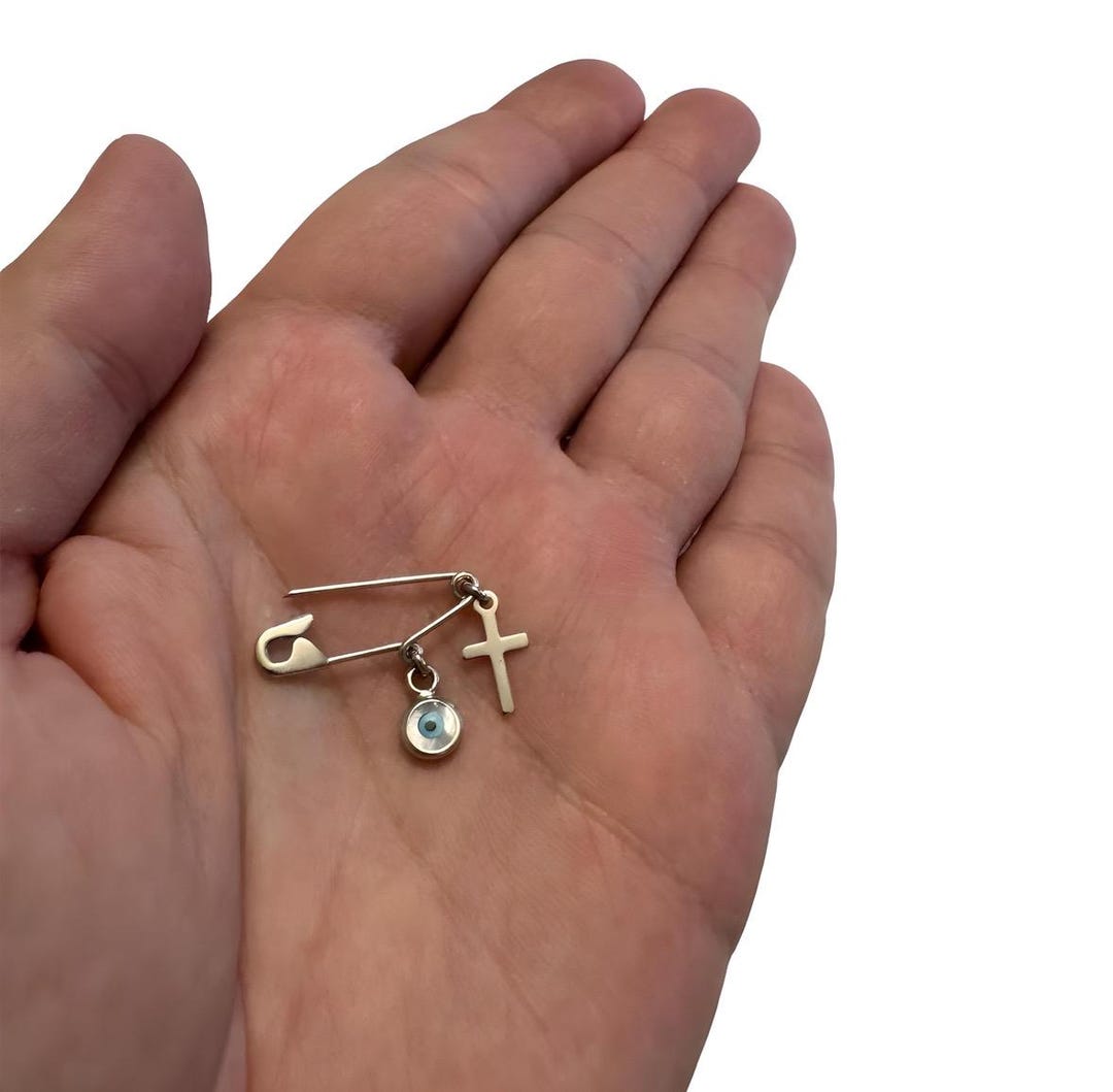 14K White Gold Evil Eye Safety Pin Cross Brooch - Etsy