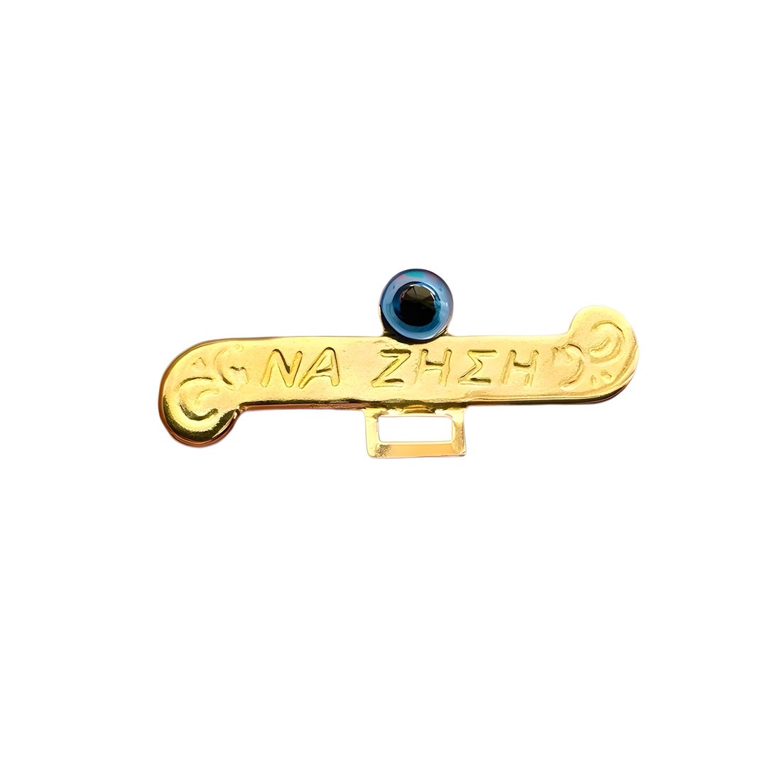 8K Gold Safety Pin Brooch Charm Holder , Evil Eye Protection Stroller ...