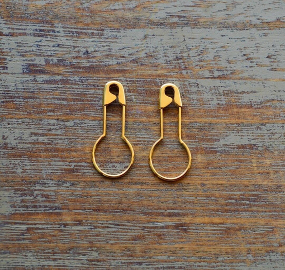 3/4'' Gold Bulb Safety Pin Gourd Calabash Earrings 14K - Etsy