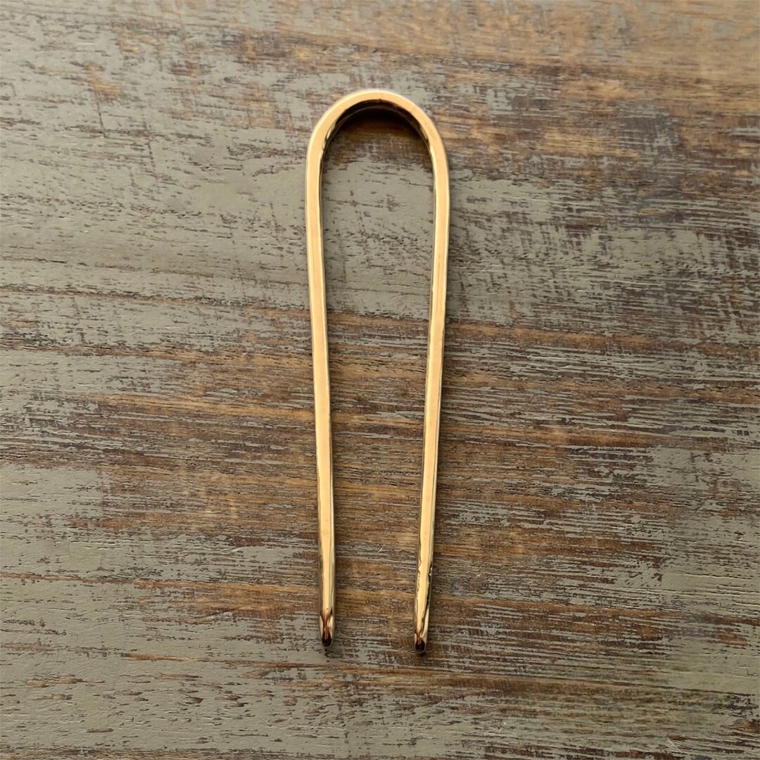 Large Gold Hair Pin Solid Gold French Hair Pin Gold Bun Holder Gold