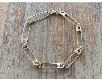 Safety Pin Bracelet, Fall Style, Mens Punk Jewelry, Sterling Silver ...