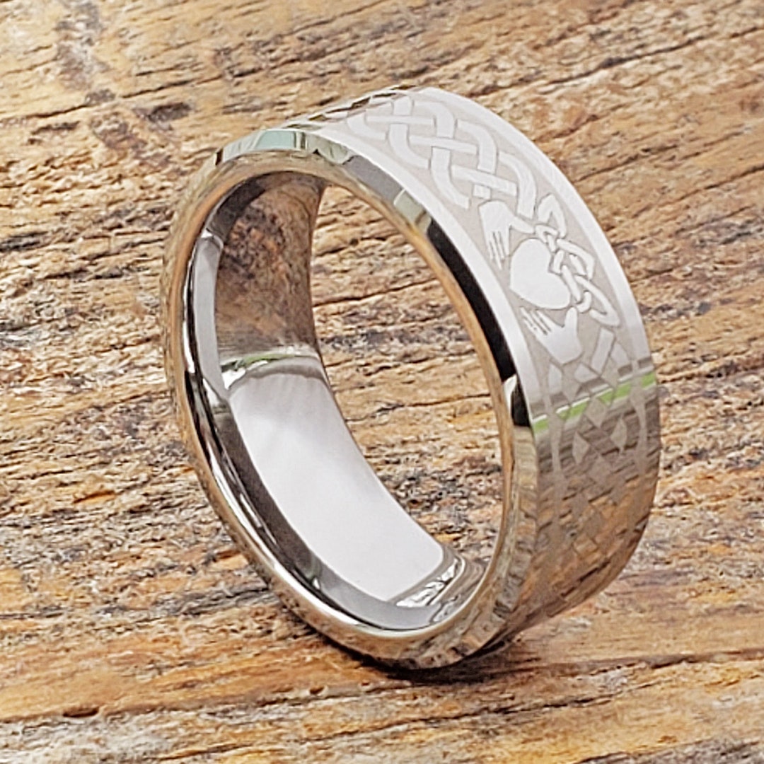 Tungsten Ring, Mens Wedding Band, Mens Promise Ring, Mens Tungsten Ring, Celtic Claddagh Ring ...